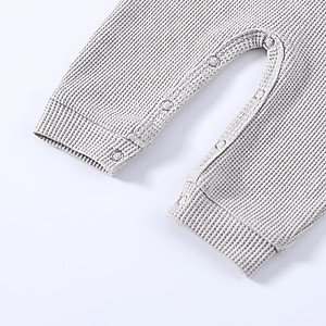 Yookoom Baby Boys Girls 2 Pack Solid Romper Ribbed Long Sleeve One-Piece Knit Cotton Jumpsuit Outfits Clothes,Blue+Gray,3-6M