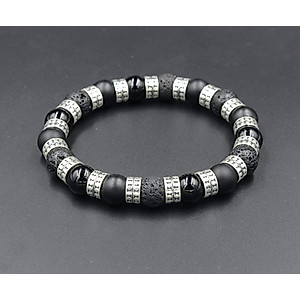Mixed Black Stone and Sterling Silver Bracelet, Lava Stone, Matte Black, Polished Onyx, Bracelet for Men, Quality Beaded Jewelry