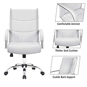 Furmax High Back Office Desk Chair Conference Leather Executive with Padded Armrests, Adjustable Ergonomic Swivel Task Chair with Lumbar Support (White)