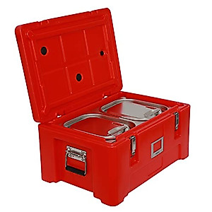 FORCOOK Hot Boxes for Catering Insulated Food Pan Carrier Food Warmer Box Keep Food Hot Or Cold with Two Second-Size 18/8 Stainless Steel Leak-Proof Hotel Pans Red