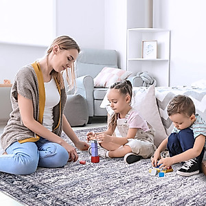 Area Rug 9x12 Living Room: Soft Large Washable Rugs with Non-Slip Rubber Backing Stain Resistant Modern Indoor Boho Vintage Carpet for Bedroom Dining Nursery Room Home Office (Gray)