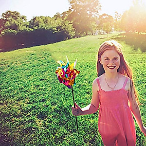 Sparkly Reflective Pinwheels Holographic Spinners Whirl Pin Wheel with Stakes Scare Birds Away for Yard Garden Patio Lawn Farm Decor Kids' Toy (Rainbow-10)