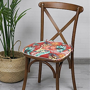 IN4 Care Indoor/Outdoor Chair Cushions 17"X16"X2" with Ties for Dining Chairs Set of 2, Waterproof U-Shaped Chair Pads, Foam Seat Cushions for Patio Kitchen Garden Office-Chili Red Floral