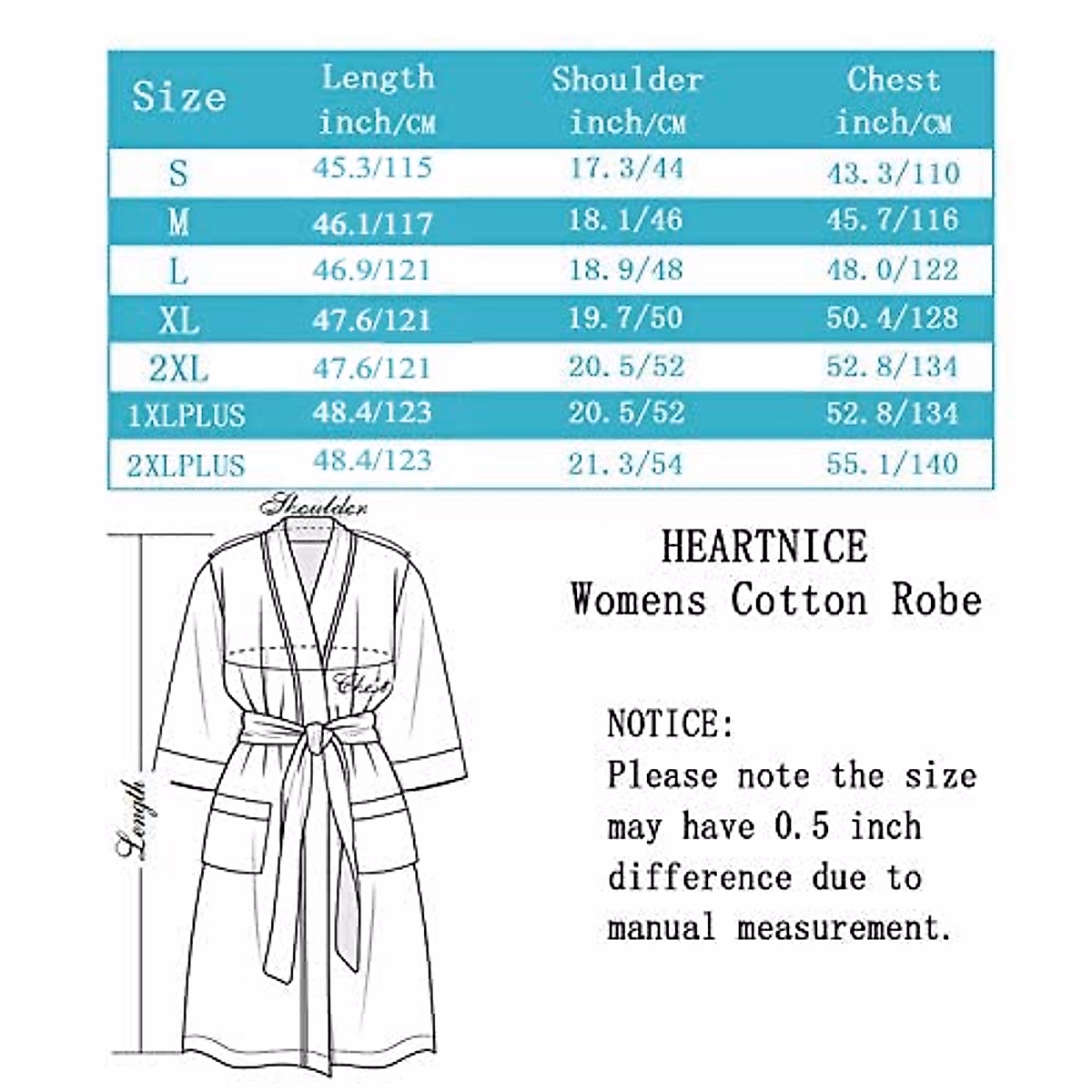 HEARTNICE Womens Cotton Robe, Soft Kimono Spa Knit Long Bathrobe Lightweight Loungewear(Grey mel.,M)