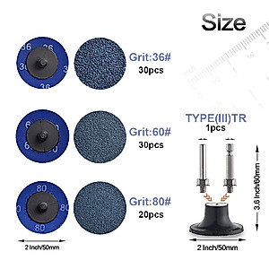 Tshya Roll Lock Disc, 80 Pcs 2 inch Die Grinder Sanding Discs with 1/4" Disc Holder, Zirconia Coated 36/60/80 Grit for Surface Prep