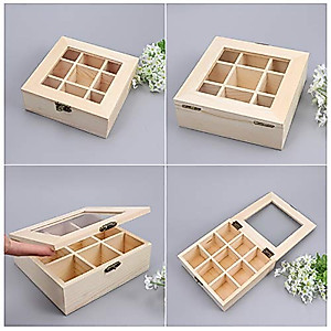 Gatuida Tea Box for Tea Bags Organizer, Wooden Tea Storage Organizer with Clear Top Window, 9 Compartments Eco-Friendly Tea Bag Holder, Multi-Functional Storage Box