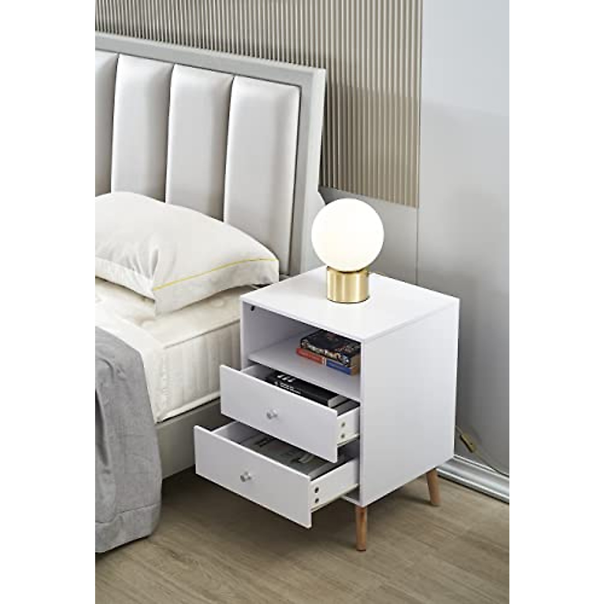 OBRICOL Night Stand,Charging Station Side Table, Functional End Table for Bedroom,Living Room (White)