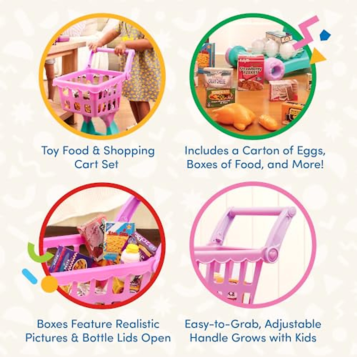 Battat- Play Circle- Shopping Cart – Toy Food – Play Kitchen For Toddlers- Pretend Play- Shopping Day Grocery Cart- 2 years +