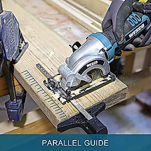 WESCO 3-3/8 Inch Cordless Mini Circular Saw, 20V Circular Saw, Maximum Cutting Depth 1-1/8 inch, with 2.0Ah Battery and Quick Charger Parallel Guide and Hex Wrench, 1 x 24T TCT Saw Blade for Wood