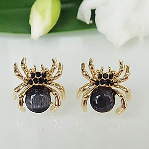 Navachi 18k Gold Plated Black Crystal Created-Opal Spider Ear Stud Az1294 Earrings