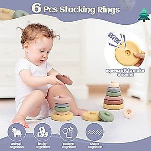 SINOMARS 24pcs Baby Toys 6-12 Months, Montessori Toys for 1 Year Old, Stacking Building Blocks for Toddlers 1-3, Soft Baby Teething Rings Toy for Infant 0-6 Months, Sensory Ball for 0-3-6-9-12 Months