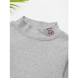 JEATHA Boys Girls Bear Embroidery Mock Neck T-Shirt Long Sleeve Thermal Top Unisex Kids Undershirts Loungewear Gray 9-10 Years