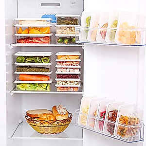 JCXivan 4 Refrigerator Organizer Bins with Lids , Meal Prep Containers Reusable, Food Storage for Kitchen Fridge Organizing Sliced Cheese,Fruit,Bacon, Plastic Stackable ,White+Clear