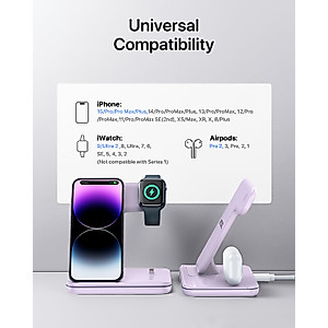 Intoval Charging Station for Apple iPhone/iWatch/Airpods, 3 in 1 Wireless Charger for iPhone15/14/13(Pro, Pro Max) 12/11/XS/XR, iWatch9/8/Ultra/7/6/SE/5/4/3/2, Airpods Pro2/Pro1/3/2/1 (Z5,Lilac)