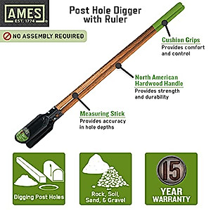 AMES 2701600 Post Hole Digger with Hardwood Measurement Handle, 68-Inch