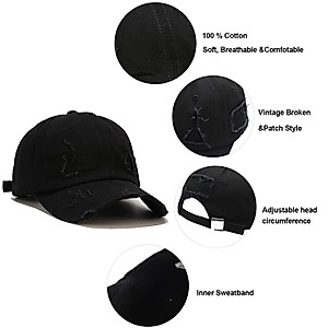 Ripped Patch Baseball Cap Vintage Distressed Low Profile Unstructured Cotton Dad Hat Adjustable for Women Men (White)