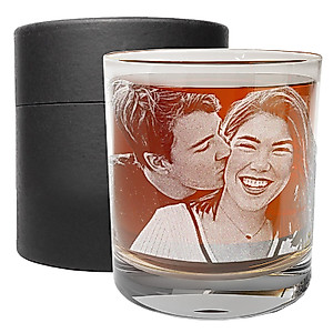 Personalized Etched 11oz Whiskey Glass – Customized Gifts for Men Him, Custom Engraved Photo Picture, Unique Birthday Anniversary Wedding Gift Ideas, Husband Boyfriend Dad Father Brother Son, Photo