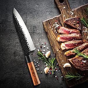 Gyuto Chef Knife - 8 Inch Professional Hand Forged Kitchen Chef Knife High Carbon Japanese AUS-8 Stainless Steel Chef Knife with Rosewood Handle & Gift Box