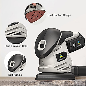 Cordless Detail Sander for Woodworking,20V Hand Sander with 1X2.0A Battery & Charger, 15000 OPM Mouse Detail Sander with 15PCS Sandpapers, Efficient Dust Collection System Tools for Wood Furniture