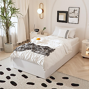 Maenizi Twin Bed Frame with White Fabric Cover 14 Inch, Heavy Duty Metal Bed Frame Twin, No Box Spring Needed, Support Up to 2500 lbs, Easy Assembly, Noise Free, Black