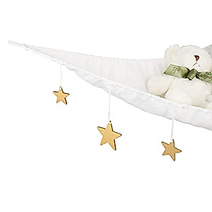 Mkono Stuffed Animal Toy Hammock Hanging Macrame Stuffed Animals Storage Net with Wooden Stars Decorations Boho Large Corner Plush Toys Holder for Nursery Playroom Kids Room Organizer, White