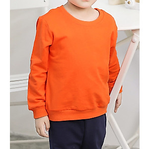 Kids Baby Boy Girl Crewneck Long Sleeve Pullover Tops Blouse Toddler Solid Cotton Sweatshirt T-Shirt for 1-8 Years (2 Pack(Orange+Gray),6 Years)
