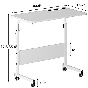 DlandHome Rolling Desk Adjustable Standing Desk, Mobile Side Table 31.4 Inches w/Wheels Adjustable C Table Movable Portable Laptop Computer Stand for Bed Sofa,White