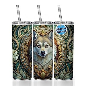 Pomsky Dog Art Nouveau Skinny Tumbler 20oz with Straw Insulated Water Bottle Gift
