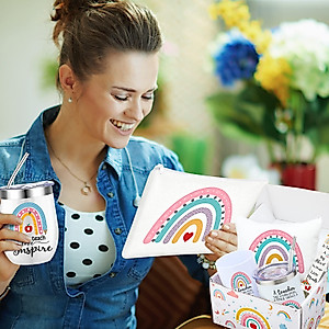 Roshtia 4 Set Teacher Appreciation Gift Best Teacher Gifts for Women Back to School Gifts Thank You Retirement Baskets Gifts for Teachers 12oz Wine Tumbler Bookmarks Pen Holder Pouch Bag with Zipper