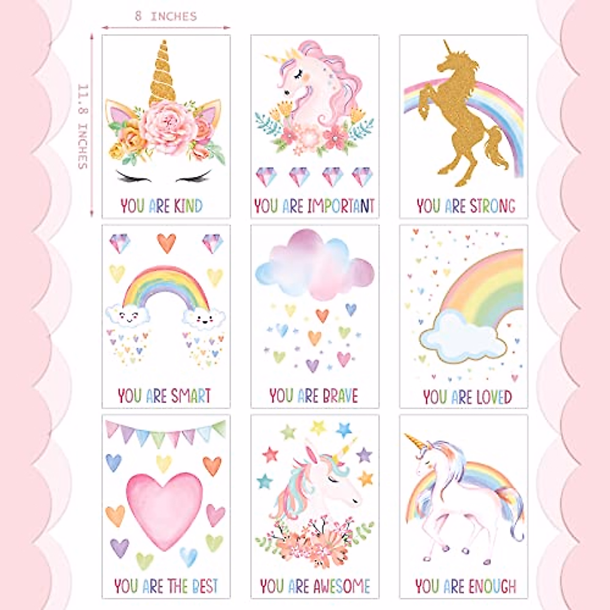 9 Pieces Unicorn Room Decal for Girls Bedroom Unicorn Rainbow Wall Decals Removable Inspirational Wall Decal Unicorn Wall Stickers Decor for Girls Kids Bedroom Nursery Birthday Party (Lovely Style)