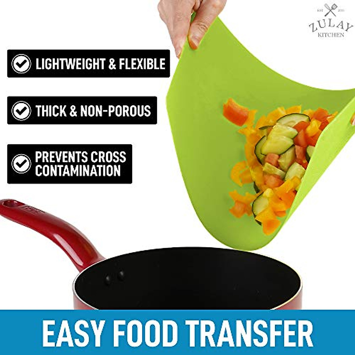 Zulay Extra Thick Flexible Cutting Board Mats for Kitchen - 100% Non Slip Textured Bottom Grip Prevents Slipping on Most Countertops - Color Coordinated Plastic Cutting Boards Set of 3 (Rectangular)