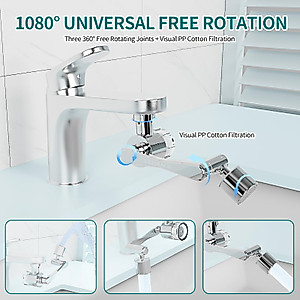 EXSSRACH 1080° Rotating Faucet Extender with Filter Cotton, Multifunctional Swivel Extension Robotic Arm Sink Aerator for Kitchen/Bathroom, 2 Water Outlet Modes, Silver