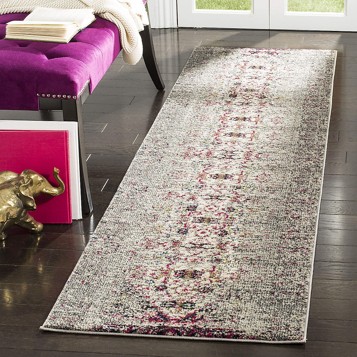 SAFAVIEH Monaco Collection Runner Rug - 2'2" x 8', Grey & Ivory, Modern Boho Abstract Distressed Design, Non-Shedding & Easy Care, Ideal for High Traffic Areas in Living Room, Bedroom (MNC209T)