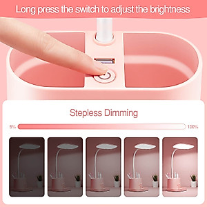 Mubarek Cute Desk Lamp Pink Lamp Cute Desk Accessories, 3 Modes 8W Dimmable Pink Desk Lamp+Organizers, Pink Desk Accessories Kawaii Desk Accessories, Cute Lamp Cute Desk Decor Cute Office Supplies