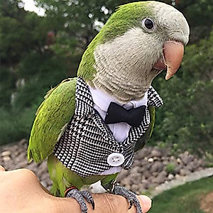 FORZENA Bird Clothes Birds Flight Suit,Tuxedo Business Suit for Parrots African Greys Parakeet Cockatiel Sun Conure Christmas Party Birthday Cosplay Photo Prop Small Animals Apparel (M,Grid Suit)