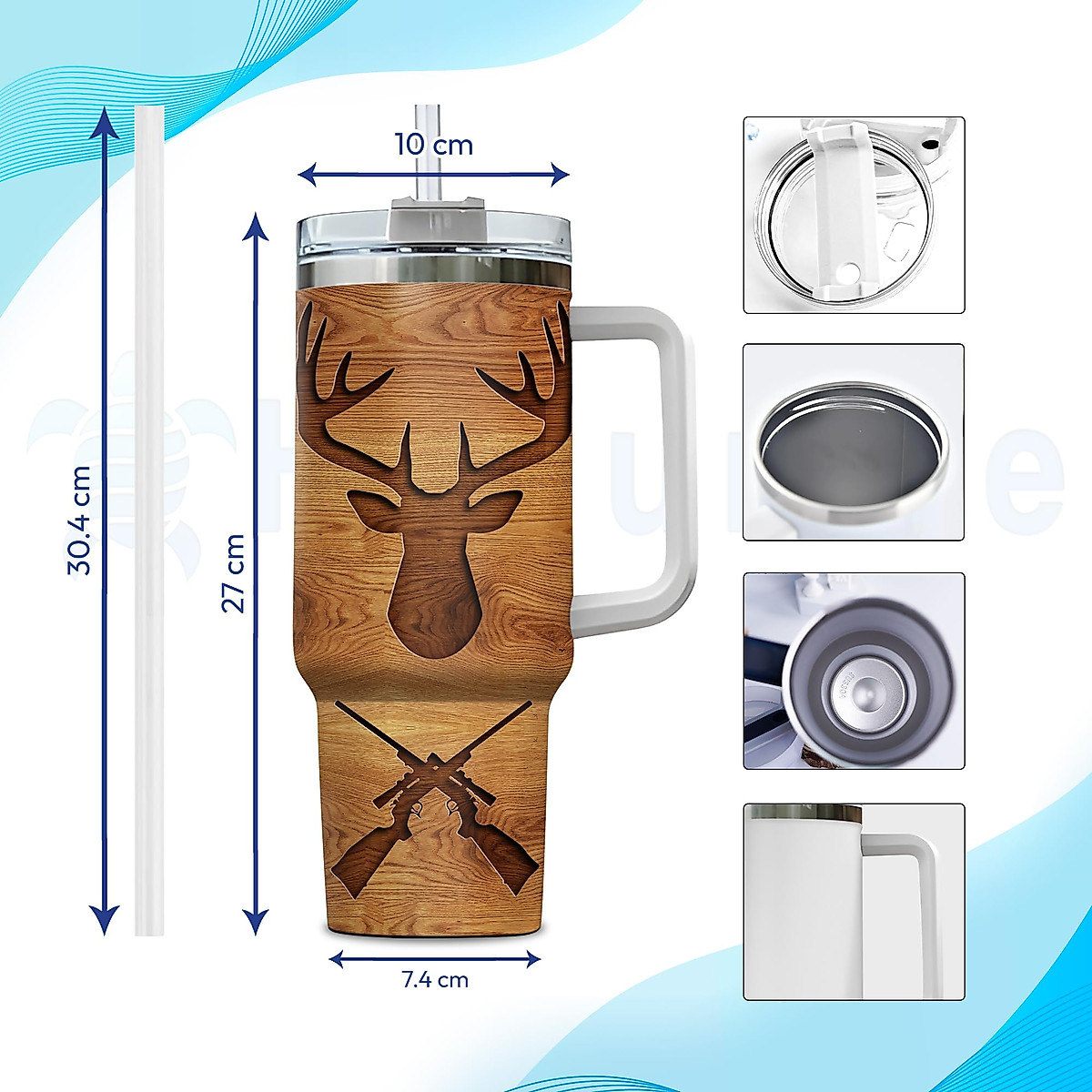 Hyturtle Personalized Hunting Gifts For Men-Deer Hunting Tumbler 40oz with Handle & Straw-Stainless Steel Travel Coffee Cup With Lid Gift For Dad Him Boy Husband-Birthday Christmas Gifts For Hunters
