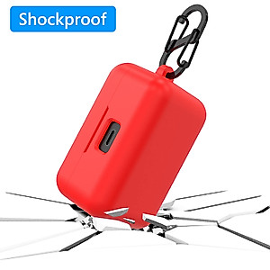 Geekria Silicone Case Cover Compatible with Sennheiser Momentum True Wireless 3 Earbuds, Earphones Skin Cover, Protective Carrying Case with Keychain Hook, Charging Port Accessible (Red)