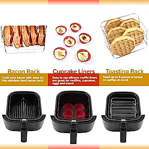 NUWAVE 6 QT Air Fryer Accessories 6 Silicone Egg Liners, a Stainless Steel Toaster Rack and a Stainless Steel Bacon Rack (Breakfast Kit)