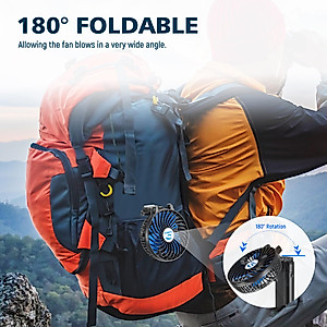 KIBEE Portable Fan,5200mAh Rechargeable Handheld Fan,180° Foldable Hand Fan,personal Fan,3 Wind Speeds Camping Fan.Mini Fan for outdoor,home,makeup,office(Black)