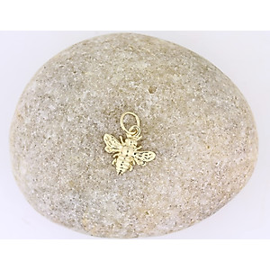 GNGJewel Solid 14k Gold 3D Tiny Bee Necklace Bumble Bee Queen Bee Bumblebee Charm Pendant Necklace (Pendant Only, Yellow Gold)