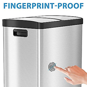iTouchless 16 Gallon Dual Step Trash Can & Recycle, Stainless Steel Lid and Bin Body with Handle, Includes 2 x 8 Gallon (60L) Removable Buckets are Color-Coded, Soft-close and Airtight Lid, Silver