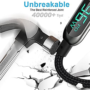 AICase USB C to USB C Cable with Led Display PD 100W Fast Charge - 3.9FT Type C 5A Power Delivery Nylon Braided Charging Cord Compatible for MacBook Pro 2021 Pad Pro Galaxy S22 S21 Note 20