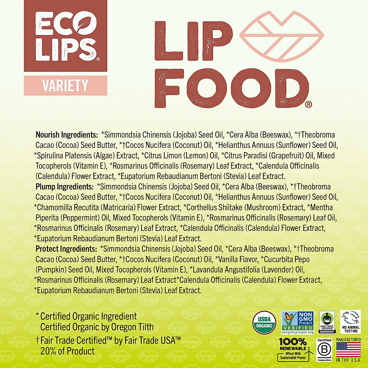 Eco Lips Lip Food - Nutrient Dense & Organic Lip Balm (Nourish, Plump and Protect)