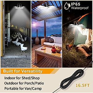 Yomisga Solar Pendant Lights Adjustable Solar Panel with Dual Lamps Indoor Shed Light 176 LED IP65 Waterproof Outdoor Motion Sensor Light with Remote Control for Shop, Garage, Barn, House