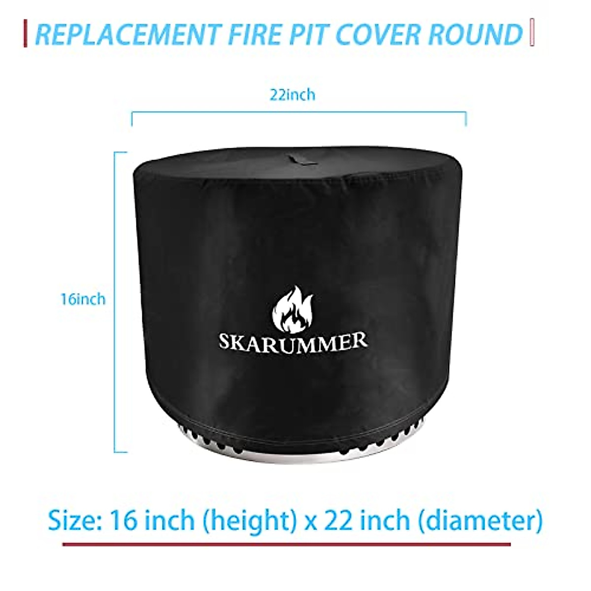 SKARUMMER Fire Pit Covers Fits for Solo Stove Bonfire Shelter, 22 inch Outdoor Waterproof Firepit Cover Round, 420D Oxford Cloth Bonfire Shield Cover (Black)