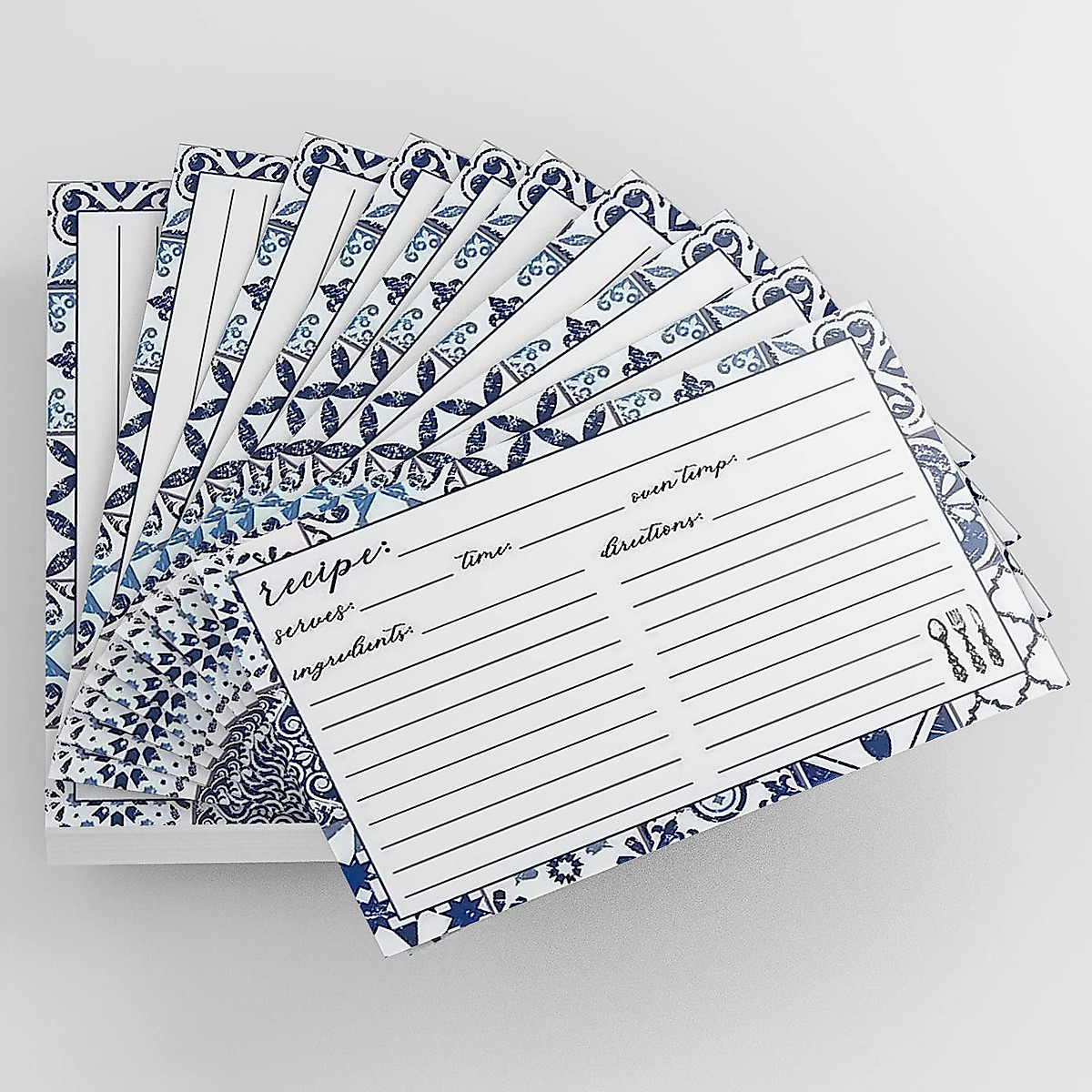 Recipe Cards 4" X 6" Double-Sided Premium Thick Card Stock Great Gift for Amateurs or Experienced Chefs (Pack of 50) (Blue)