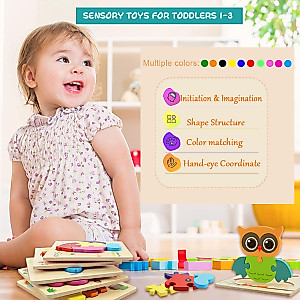 Wooden Puzzles for Toddlers 1-3 Learning Sensory Toys Gifts for 1 2 3 Year Old Girls Boys 6 Animal Shape Jigsaw Toddler Puzzles Ages 2-4 Baby Educational STEM Montessori Toys Preschool Building Games