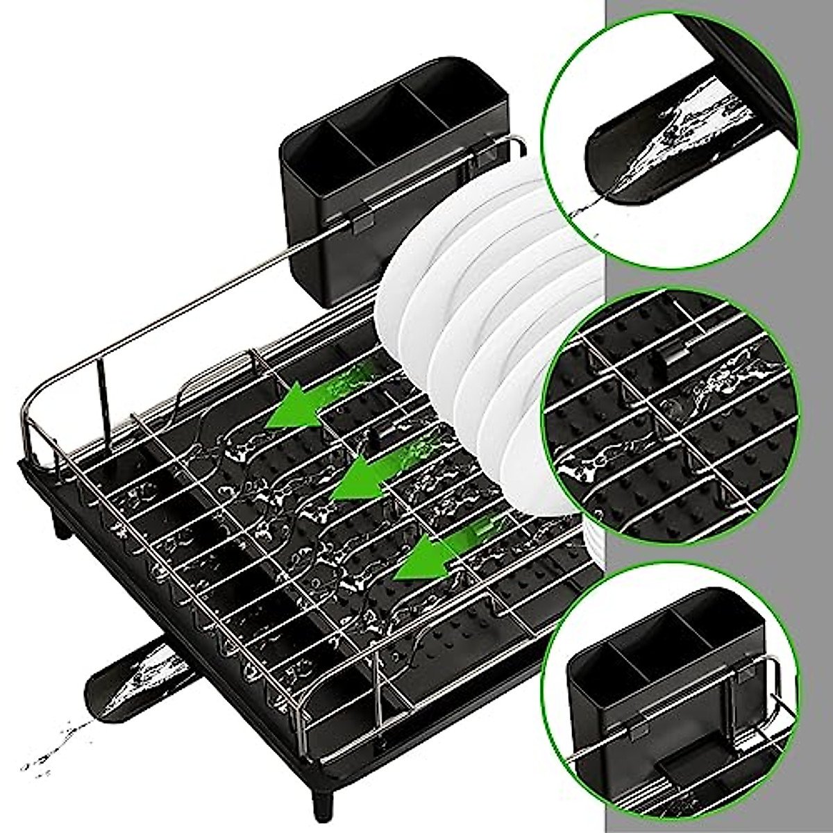 Fixwal Large Dish Drying Rack, Dish Rack for Kitchen Counter, Expandable Stainless Steel Dish Drainers, Kitchen Gadgets with Utensil Holder & Drainboard for Various Kitchenware