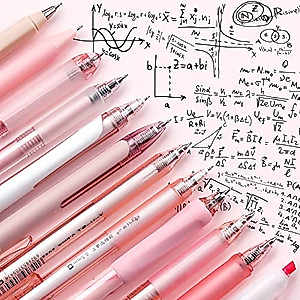 Four Candies 12Pack Pastel Gel Ink Pen Set, 11 Pack Black Ink Pens with 1Pack Highlighter for Writing, Retractable 0.5mm Fine Point Gel Pens, Cute Note Taking Pens for School Office (Pink)