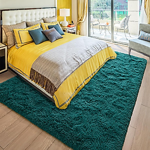 BENRON Living Room Rug 4x6 Area Rug Teal Green Fluffy Rugs for Bedroom Fuzzy Rugs for Girls Kids Room Shaggy Nursery Rug Memory Foam Rug Anti-Slip Carpets